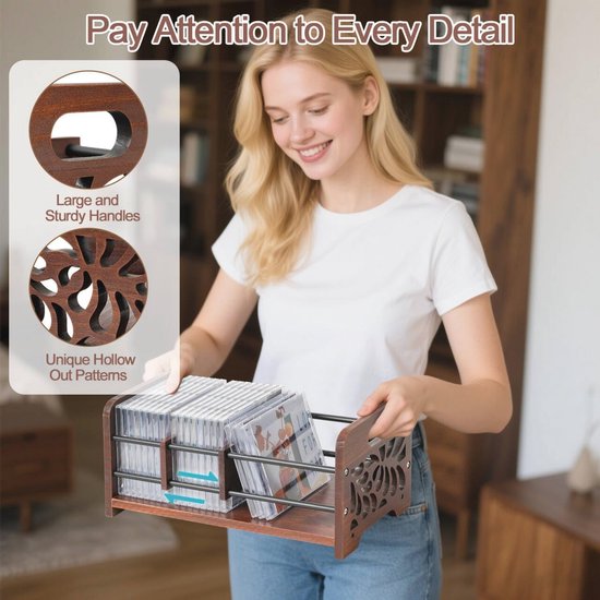 Houten CD- en DVD-organizer met handgrepen en bloemendesign | bol
