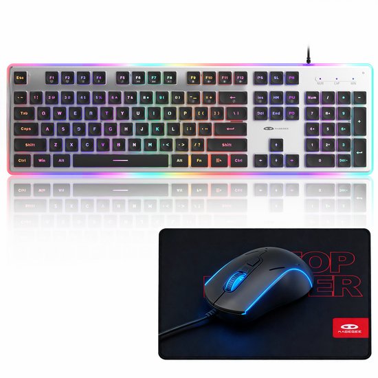 RGB toetsenbord en muis set met kabel, 104 toetsen, 3200 DPI gaming ...