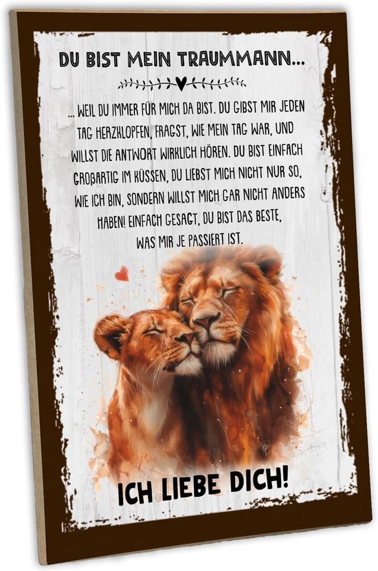 Houten Wandbord Liefdevol Leeuwenpaar in Hart - Romantische Decoratie | bol