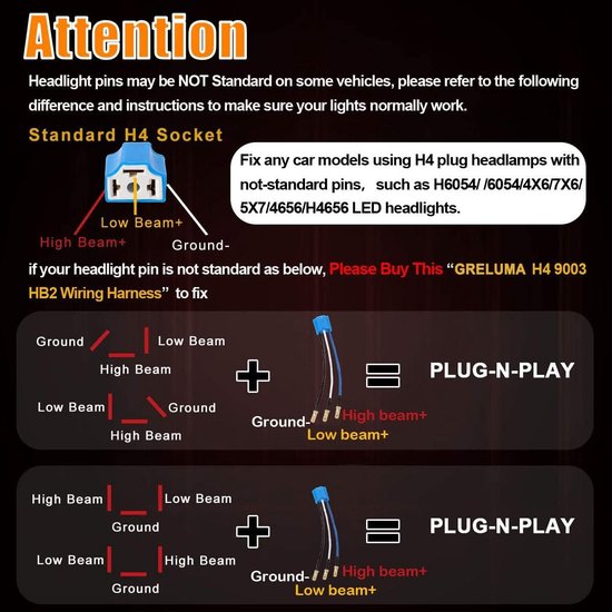 4x Keramische H4 Koplamp Fittingen met Kabelset - 9003 HB2 Adapter voor ...