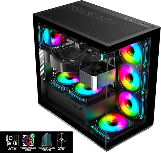 Gamer PC Behuizing met Aquarium Look en 6 ARGB Fans - ATX, mATX, mITX | bol
