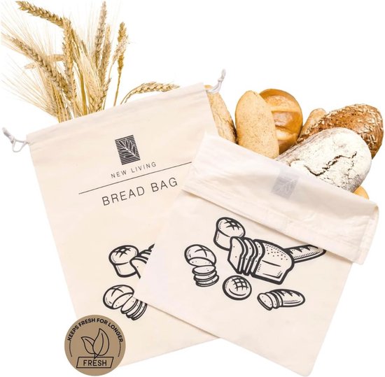 Eco-vriendelijke broodzak 44 x 35 cm - 2 stuks voor langer vers brood | bol
