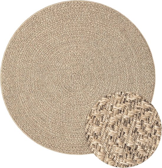 Rond weerbestendig tapijt in jute-look voor binnen en buiten - 160 cm | bol
