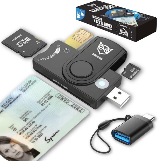 Kaartlezer voor Identiteitskaarten - USB A & C - Compatibel met Mac en ...