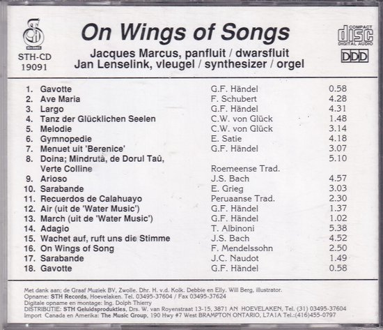 On wings of songs - Jacques Marcus (panfluit/dwarsfluit), Jan Lenselink ...