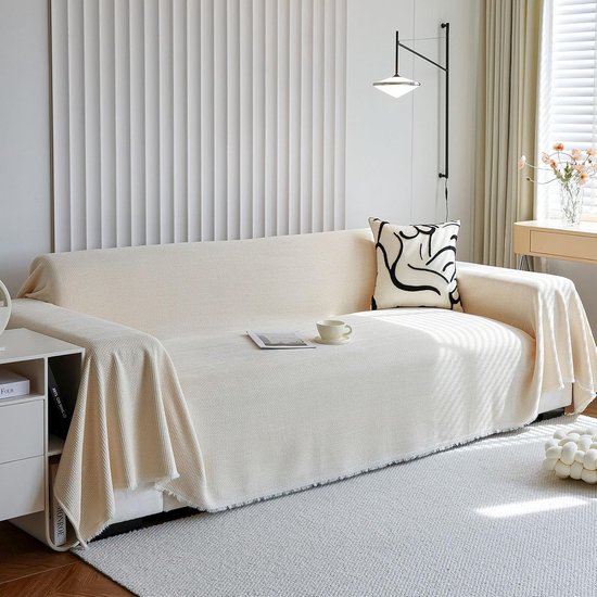 Grote Chenille Plaid Bank, Jacquard Sierdeken Beige voor 1, 2, 3, 4 ...