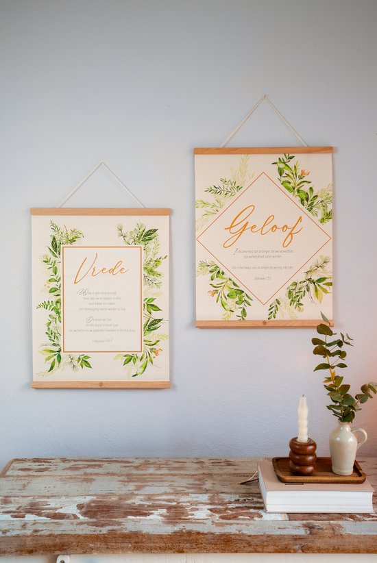 Textielposter met Houten Hangers - Hebreeën 11:1 - 40x50cm ...
