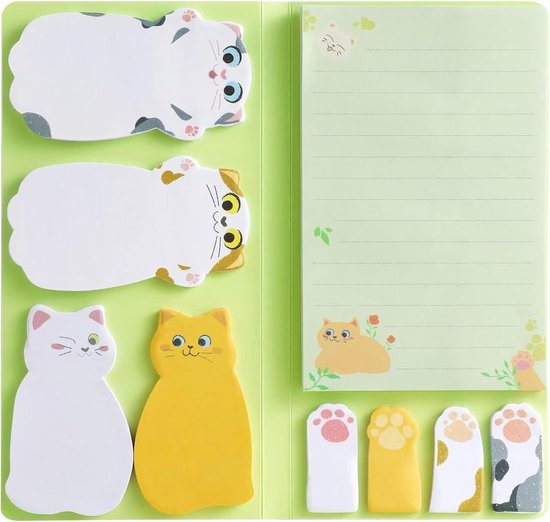 Cartoon-dierenstickers en notitieblaadjes met schattige katten - Set ...