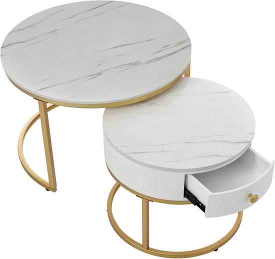 Moderne Nesting Salontafel Set - 2 Ronde Tafels - Hoogglans Marmer ...
