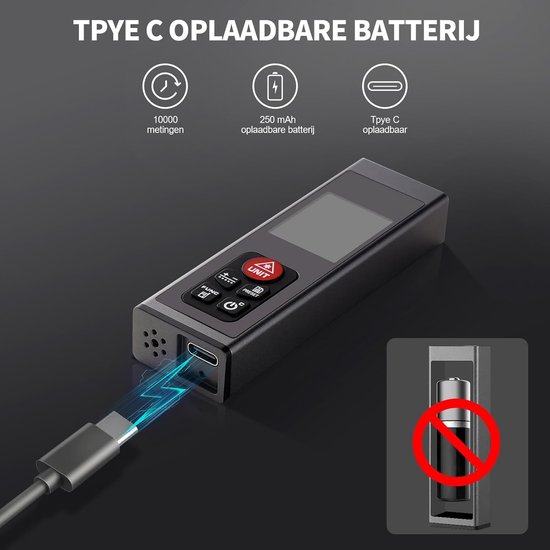 Digitale Laser Afstandsmeter - 60 Meter Bereik - Lasermeter - type-c ...