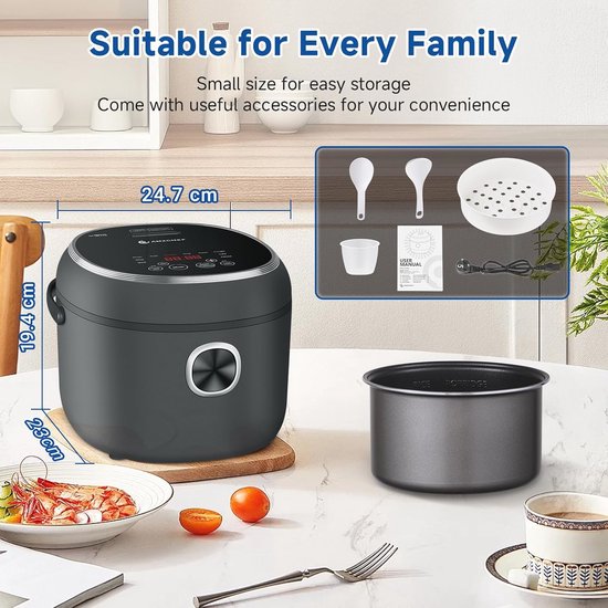 Elektrische Rijstkoker 4 Liter, Mini-Rijstkoker voor 5 Personen met 7 ...