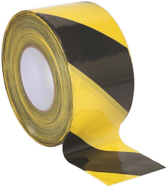 Gevaar Waarschuwing Barrière Tape 80mm x 100m Zwart/Geel - Niet-klevend ...