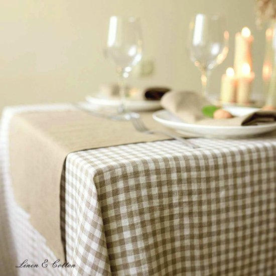 Nappe à carreaux style champêtre - 100% lin (140 x 300 cm) pour les ...