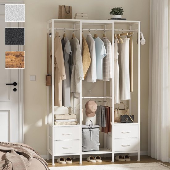 Open Kledingkast met Lades voor Slaapkamer - Stalen Frame, Wit | bol