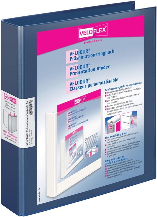 Presentatiemap DIN A4 met 2-rings mechaniek en buitenzakken - Blauw | bol