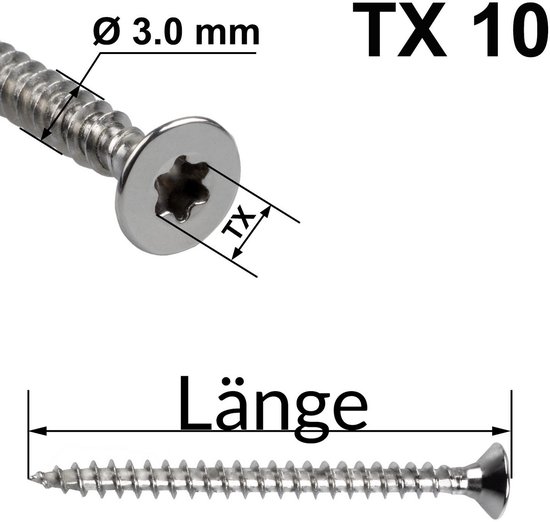 Houten Schroeven Torx Aandrijving 3.0 x 40 mm - Spaanplaatschroeven RVS ...