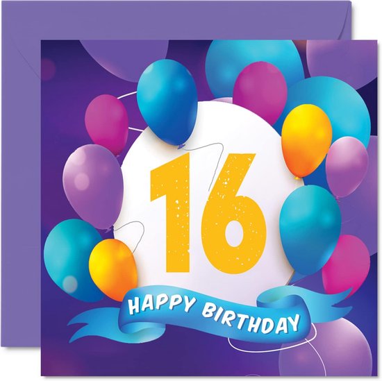 Verjaardagskaart 16 jaar - Ballonfeest - Wenskaarten voor Tieners ...