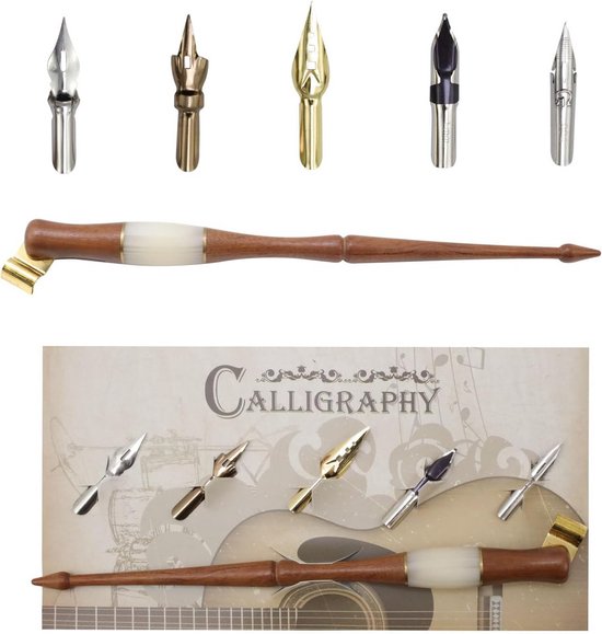 Houten Calligrafie Dip Penhouder Set met Verwijderbare Penhandvat en 5 ...