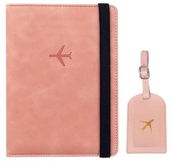 Paspoorthoes en bagagelabelset met RFID-blokker in roze | bol