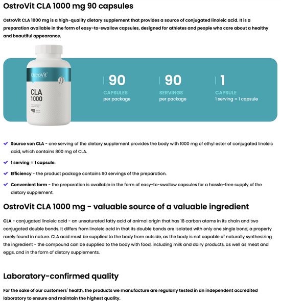 OstroVit CLA 1000 mg – 90 Softgels – Geconjugeerd Linolzuur ...