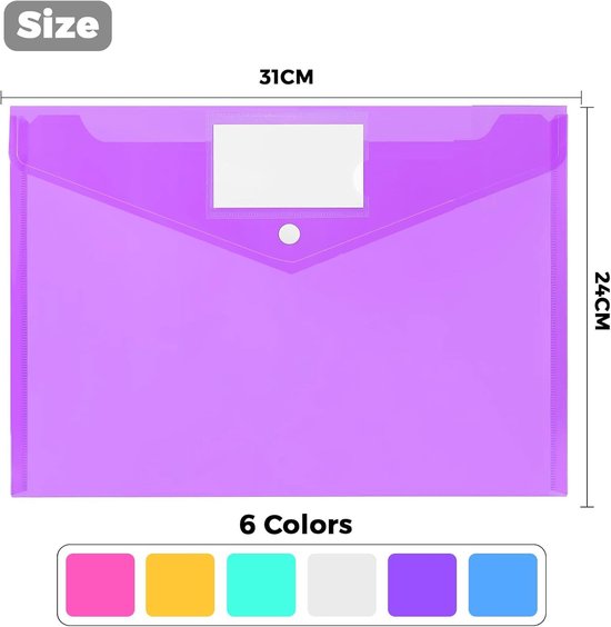 Documententassen - 6 kleuren - A4 transparante PVC-map - Klapdeksel ...