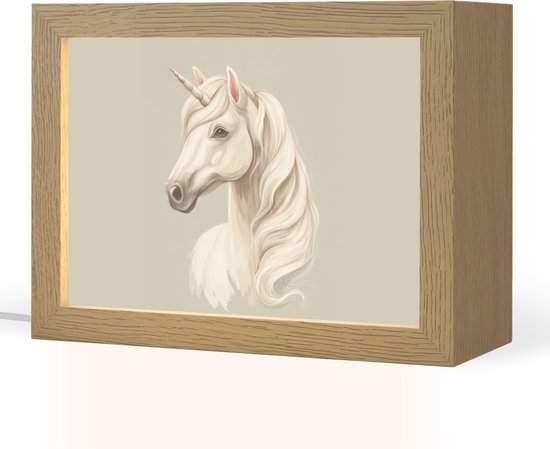 Nachtlampje 20x15 cm - Kinder lampje - Eenhoorn - Wit - Getekend ...