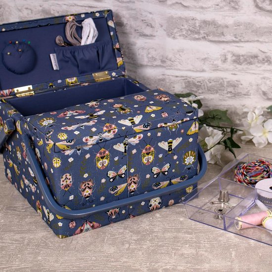 Grote naaidoos met twee deksels en accessoirelade voor knutselen en ...