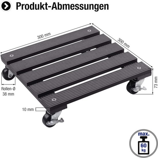Plantenroller 300 x 300 mm met wieltjes voor binnen en buiten, 60 kg ...