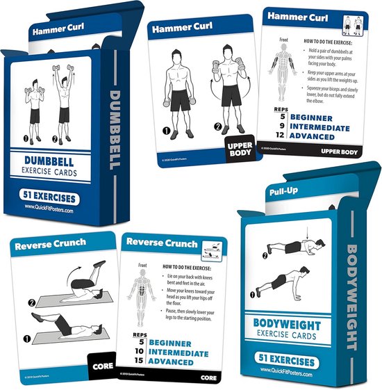 Lichaamsgewicht en Dumbbell Fitness Werkkaartenset - Meer dan 100 ...