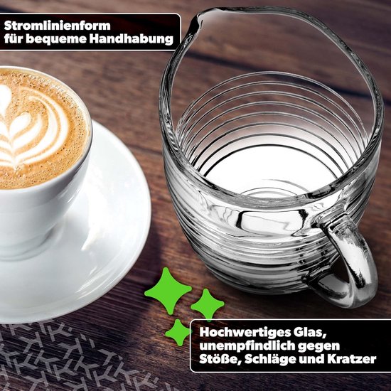 Glazen melkpot met handvat voor melk, room en saus - 200 ml ...