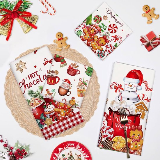 Kerst keukenhanddoek peperkoek - set van 4 - 100% katoen | bol