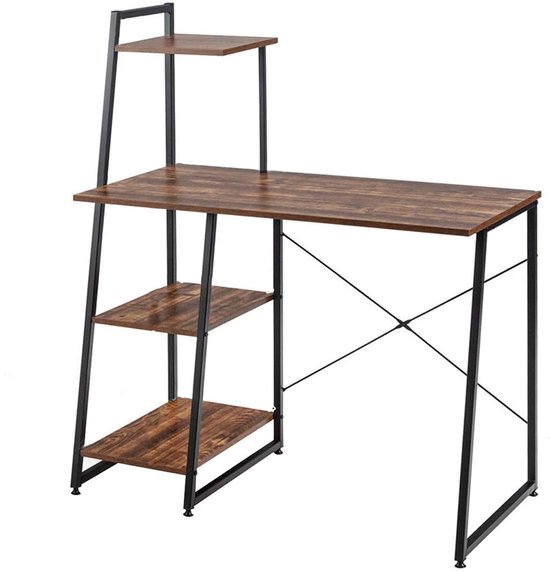 Compact computer desk, multimedia workstation with 4 shelves | bol