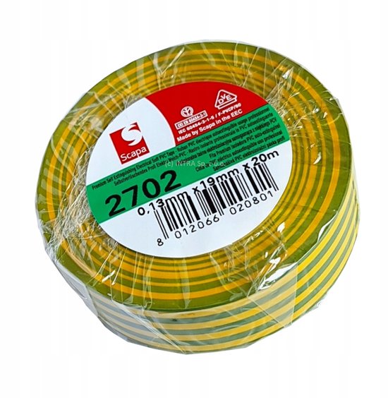 Scapa 2702 PVC-tape geelgroen 19mm/20m - zelfdovend, VDE, UL | bol
