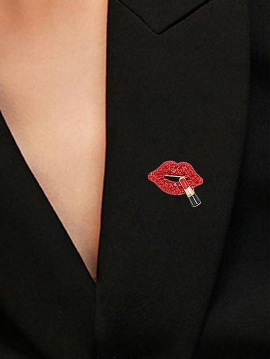 Glamoureuze Rode Lippen Strass Broche | Met Cubic Zirconia & Gouden ...