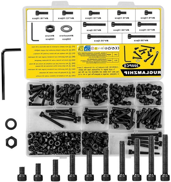 Provento - Bouten Set M4 met Inbussleutel en Moeren, 300 stuks ...