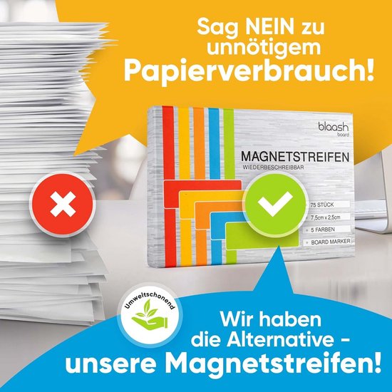 75 Writable Magneetstrips (75x25mm) - Kleurrijk, Inclusief Stift & Gum ...