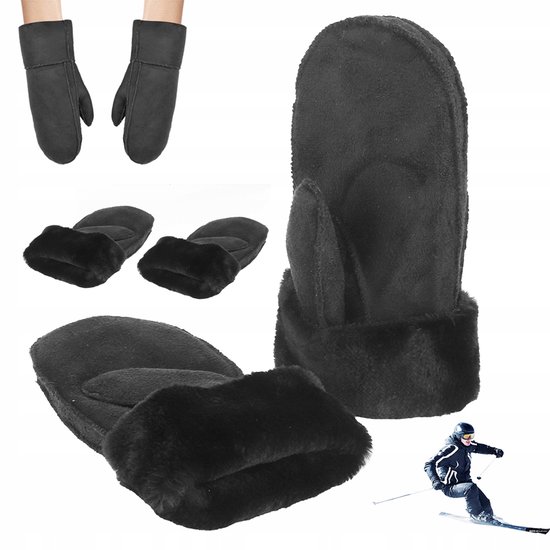 Dames Wanten - Warme handschoenen - Imitatie Bont Winter Wanten - Zwart ...