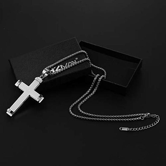 Chaîne Croix pour Hommes avec Pendentif Prière du Seigneur en Acier ...