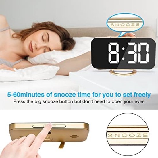 Moderne LED wekker met spiegel en dubbele USB-poorten - Wekker | bol