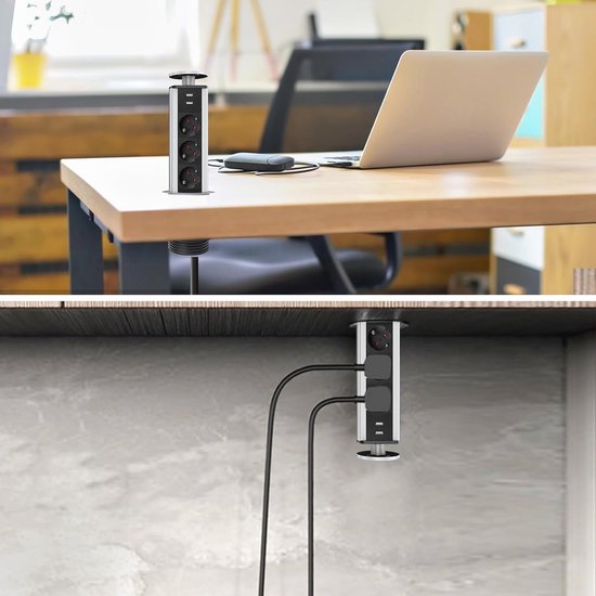 Inschuifbaar Tafelstopcontact met 2 USB en 3 Stopcontacten voor ...