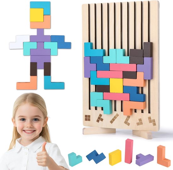 Houten 3D Puzzel Stapelblokken met Verschillende Vormen en Kleuren ...