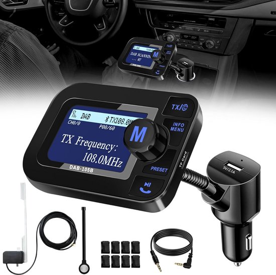 DAB+ Radio Adapter voor Auto met Bluetooth en LCD Display - Plug & Play ...