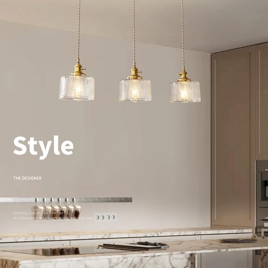 Moderne Glazen Hanglamp met Gouden Fitting, In Hoogte Verstelbaar ...