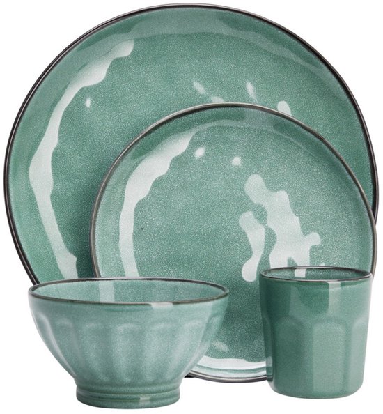 SIAKI Servies set - 32-delig - groen - aardewerk dinerservies ...