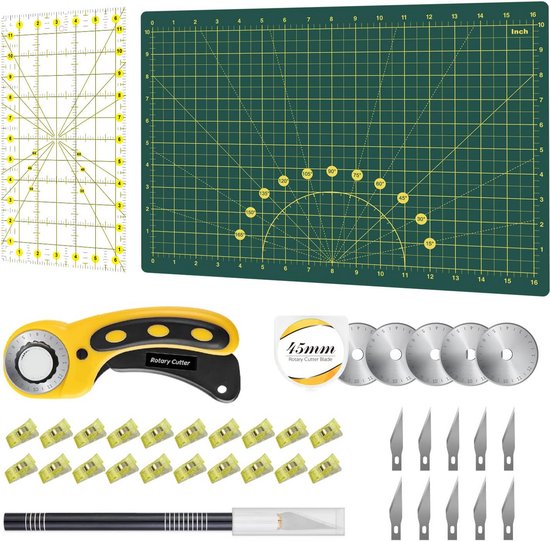 Rotary Cutter Set 45mm met Extra Messen, A3 Snijmat, Acryl Liniaal en ...