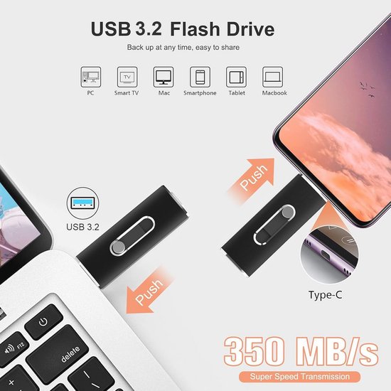 128 GB USB C Flash Drive - USB 3.1 Gegevensopslag met Hoge Snelheid | bol