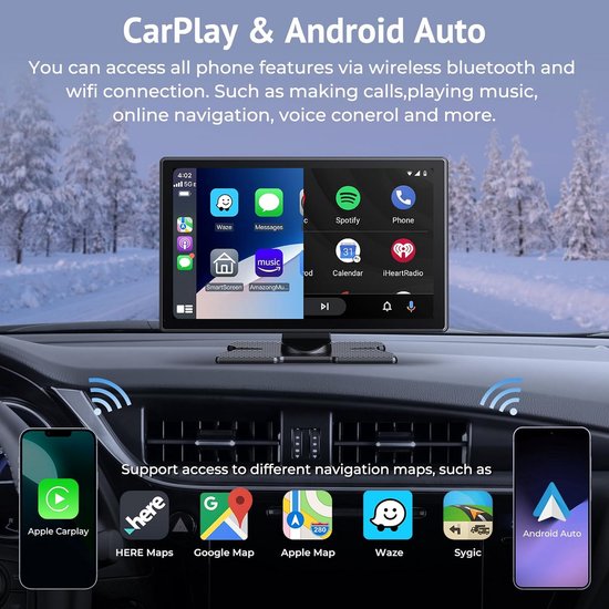 Draagbaar CarPlay en Android Auto Autoscherm 9 Inch IPS HD met 4K ...