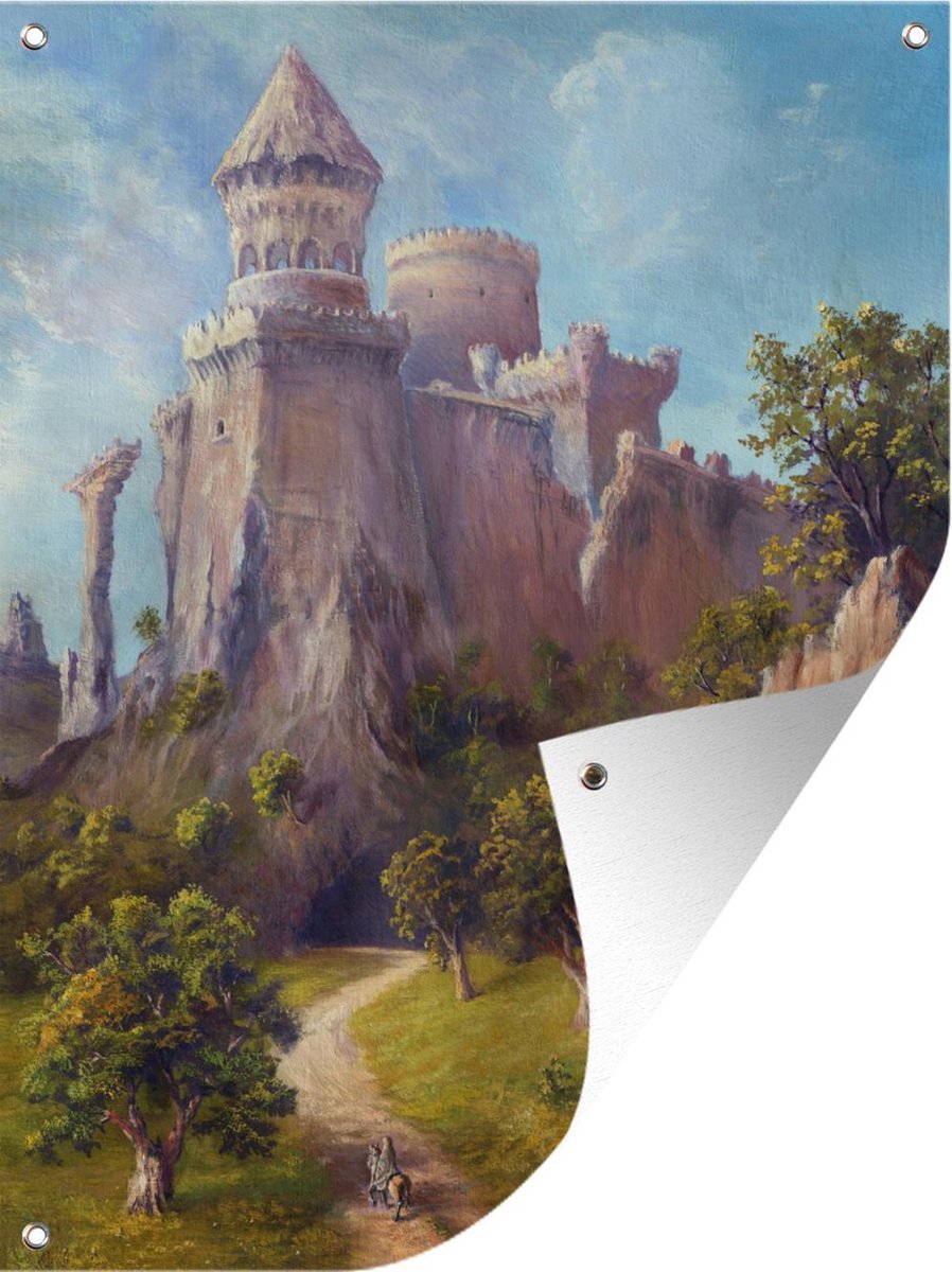 Tuin decoratie Olieverf schilderij van een ridder op weg naar een ...