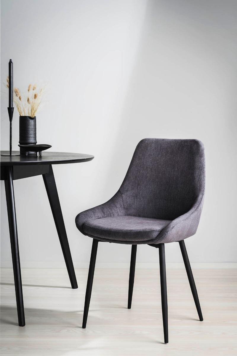 Rowico Sierra Eetkamerstoel - Set Van 2 - Ribstof Grijs - Zwarte ...