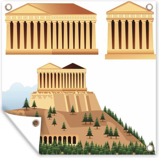 Une illustration d'animation du Parthénon sur l'affiche de jardin de l ...